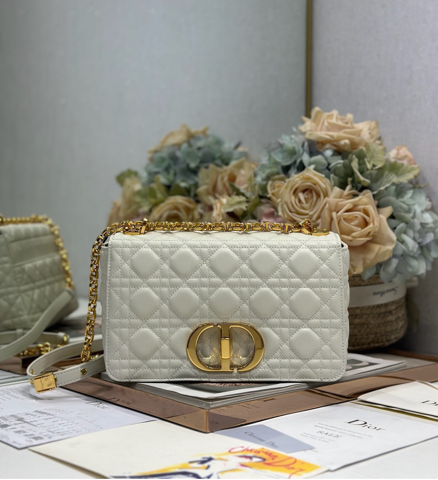 YupooPA Dior Caro Bag White Waxed Leather Gold Metal Buckle - Product ...